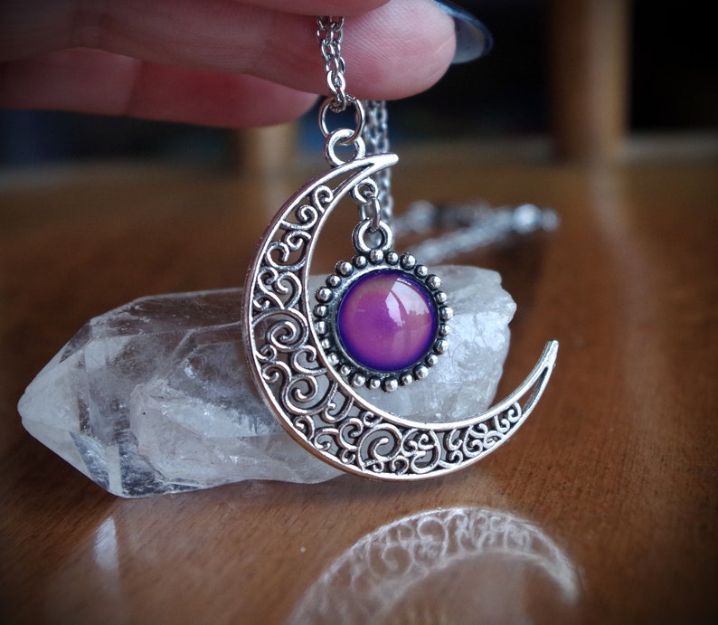 Black Silver Gunmetal or Bronze Crescent Moon Mood Color | Etsy