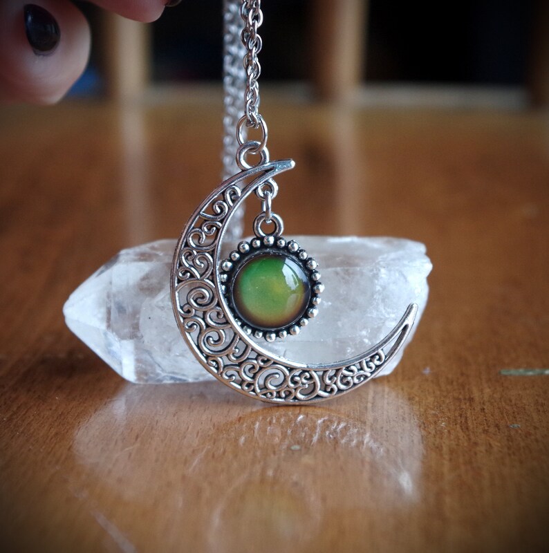 Black Silver Gunmetal or Bronze Crescent Moon Mood Color - Etsy