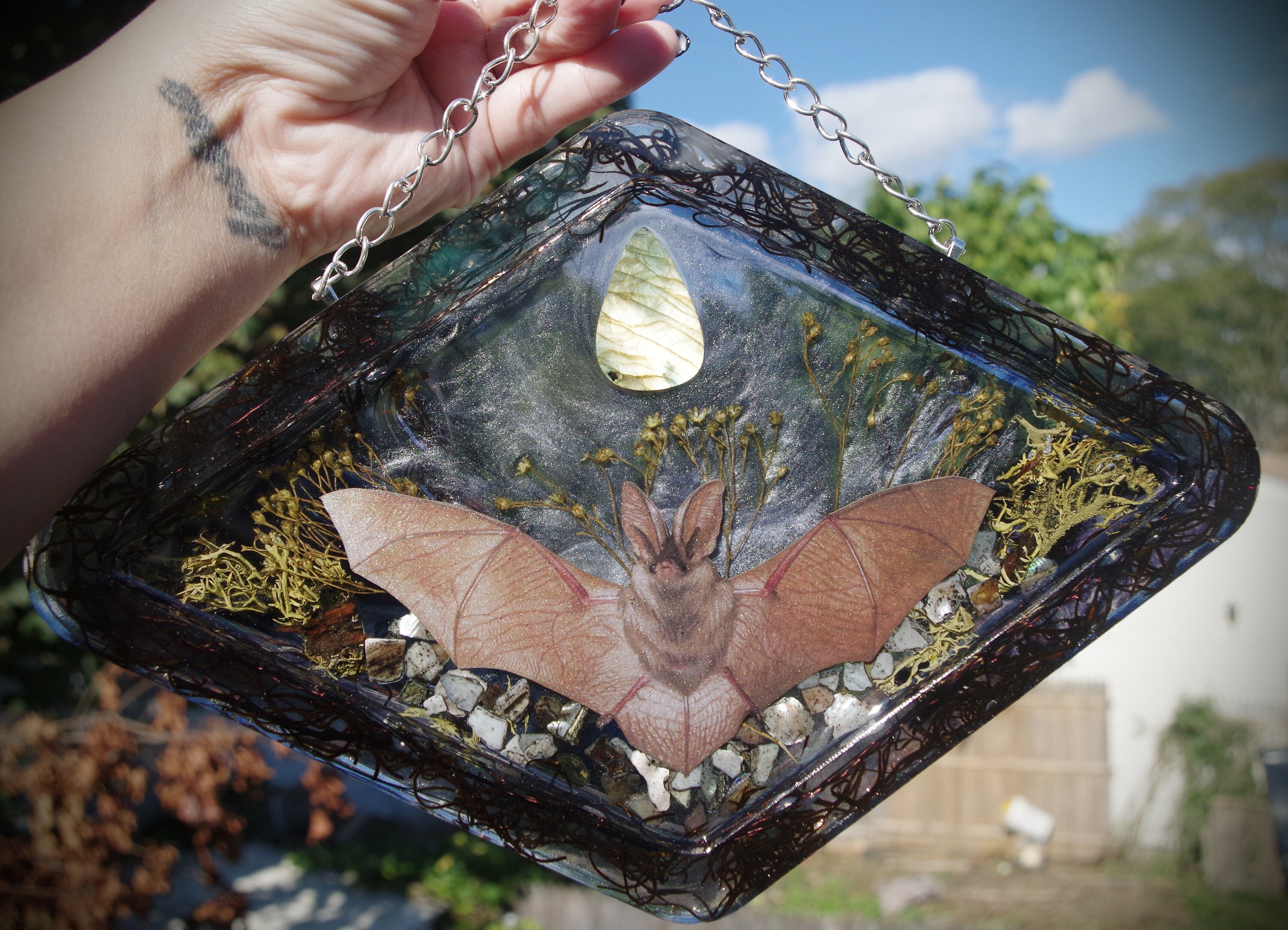 Bats Bats Bats! Gothic Hand Made Resin Black Moss Labradorite Occult ...