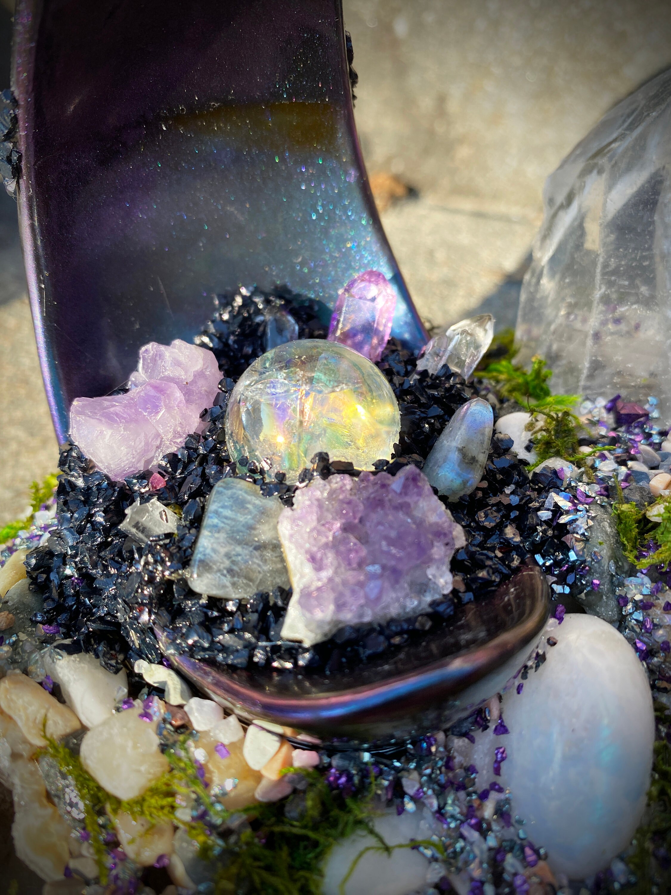 Purple Multichrome Crescent Moon Hand Made Lighted Crystal Garden ...