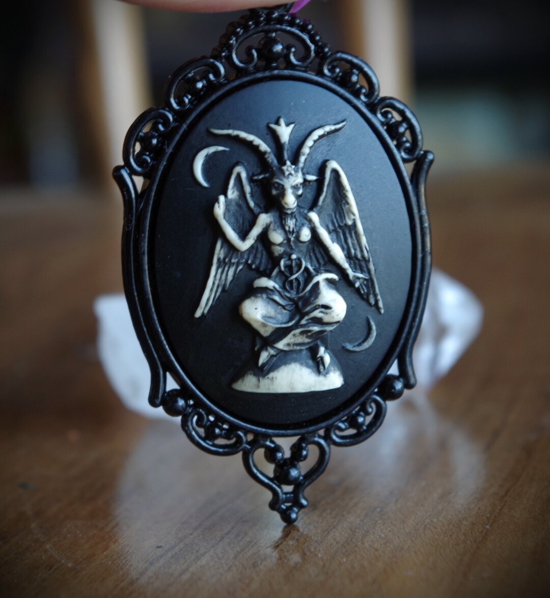 Baphomet Occult Resin Black or Silver Setting Hand Made Cameo Necklace ...