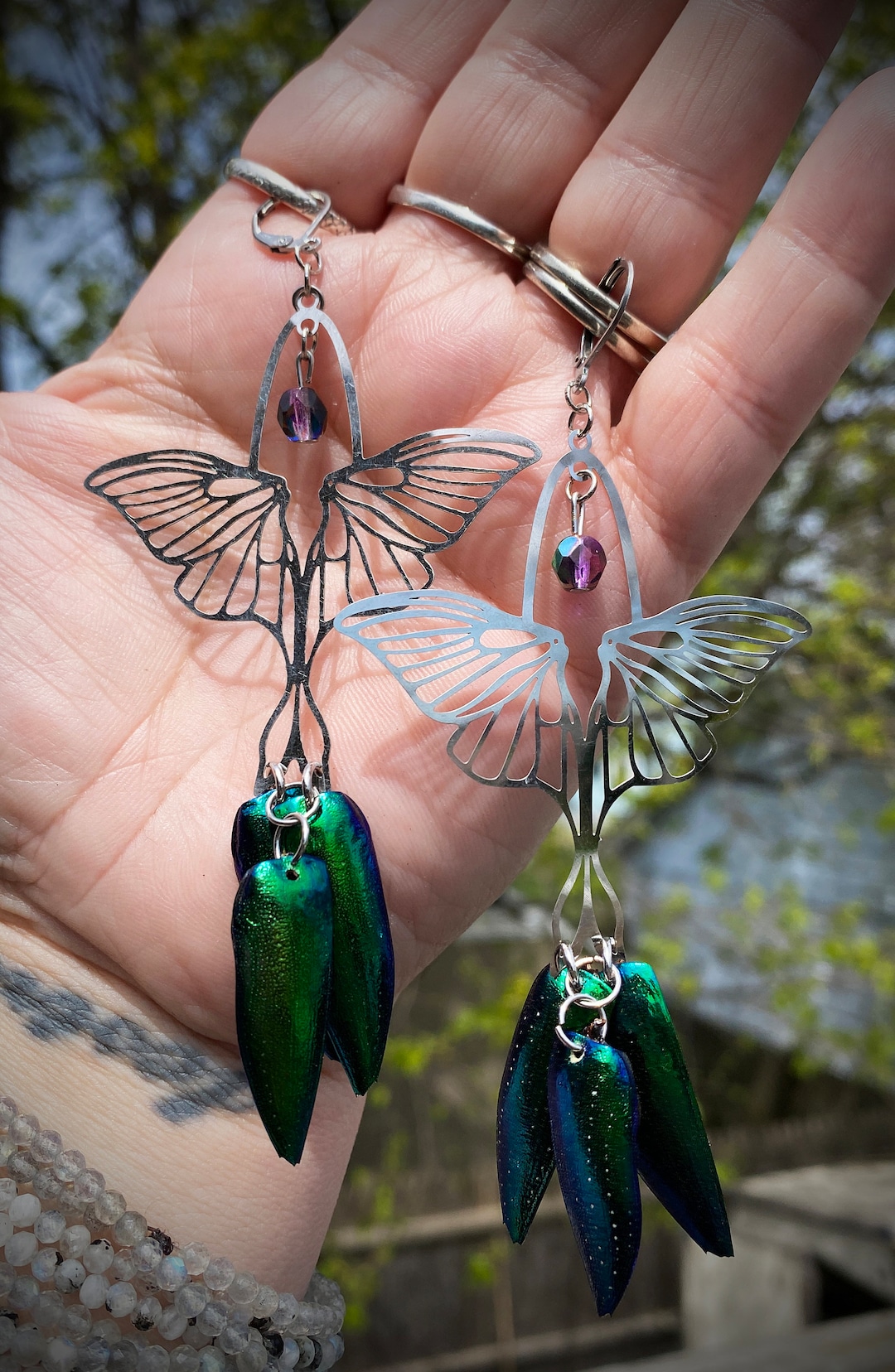 Pair of Silver Stainless Steel Luna Moth Boho Witchy Hand Made ...
