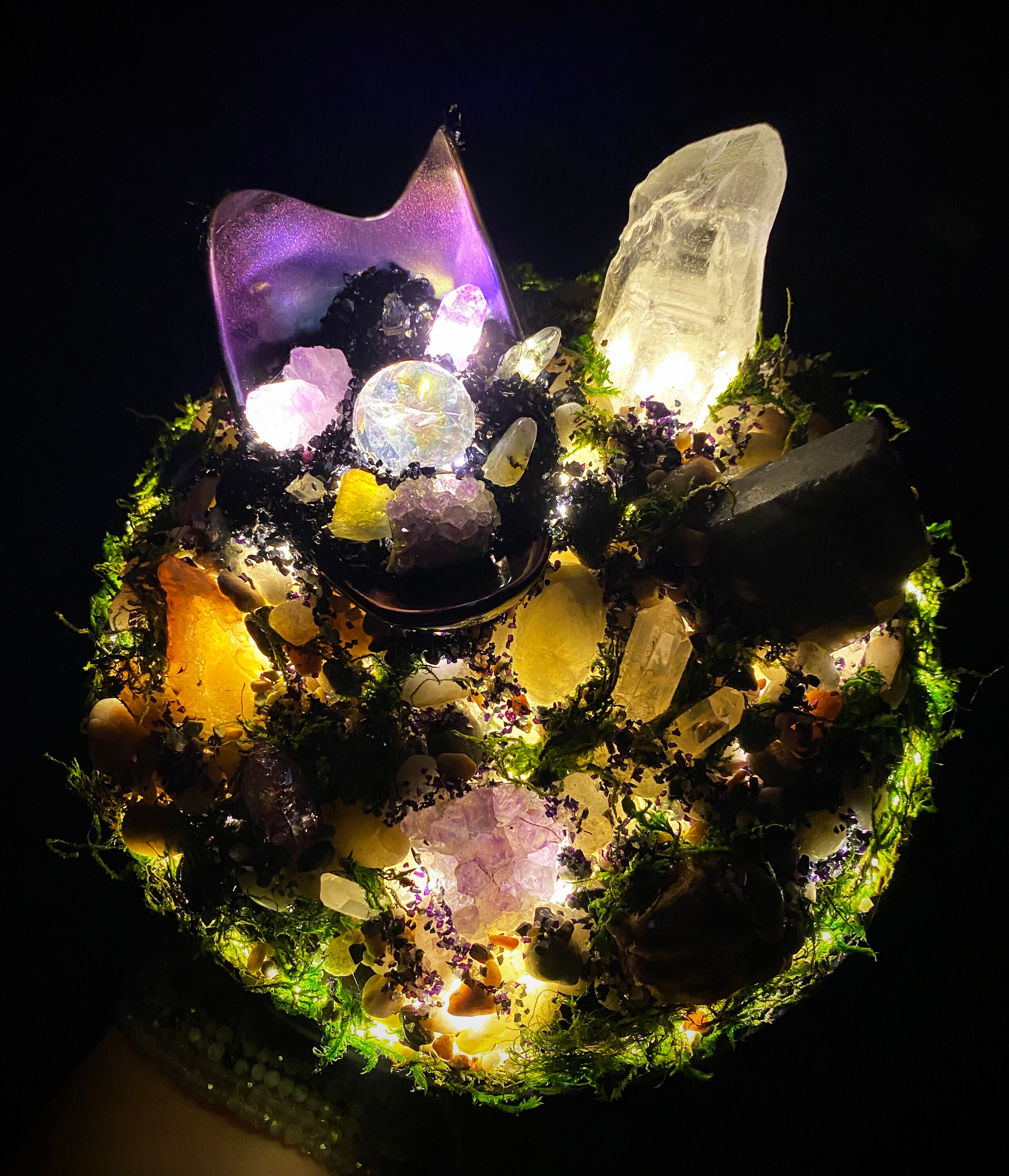 Purple Multichrome Crescent Moon Hand Made Lighted Crystal Garden ...