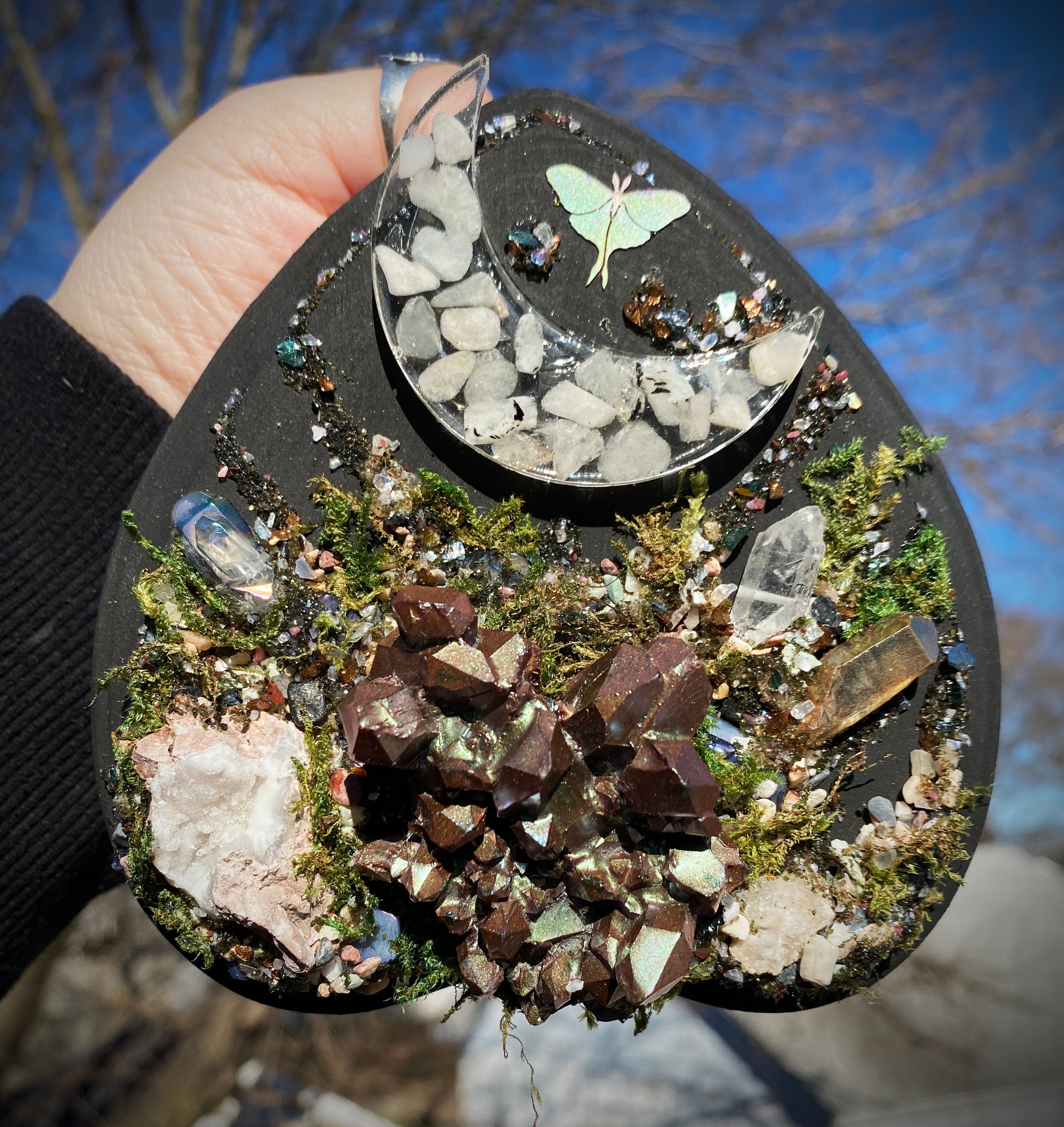 Mini Hand Made Luna Moth Crescent Moon Multichrome Crystal Garden ...