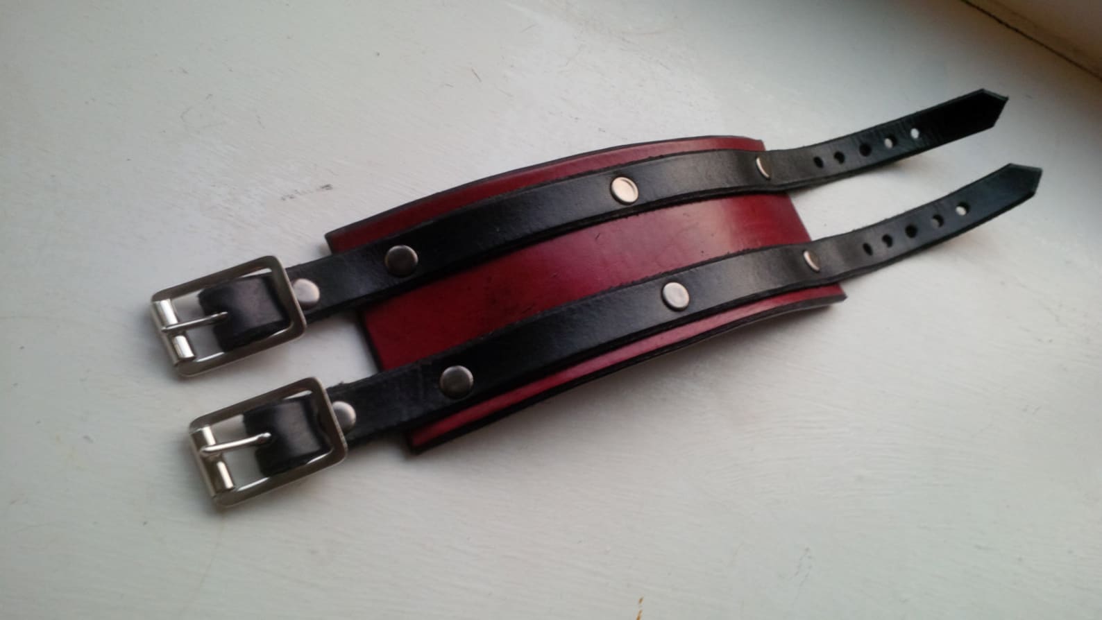 Custom Handmade Leather Wristband / Cuff Double Buckle - Etsy