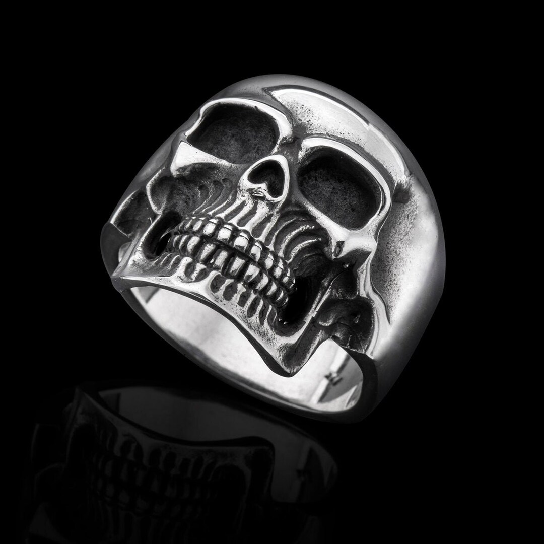 Silver Skull Face Ring--textured Teeth--925 Sterling Silver-- Powerful ...