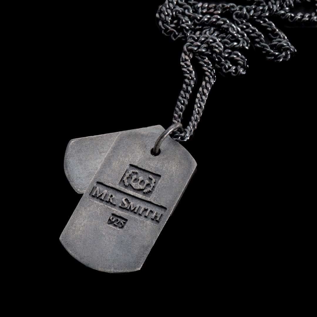 Silver Dog Tags Necklace--925 Sterling Silver-- Oxidized Panzer Chain ...