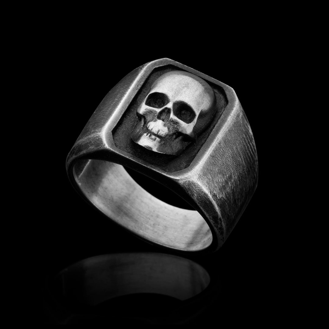 Sterling Silver Octagon Skull Signet Ring - Biker Jewelry - Etsy