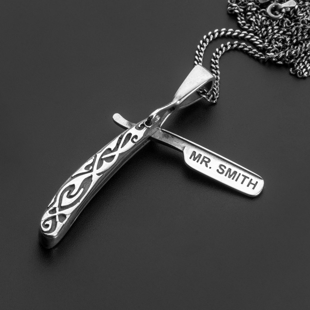 Decorated Folding Razor--knife Pendant-925 Sterling Silver--texture ...