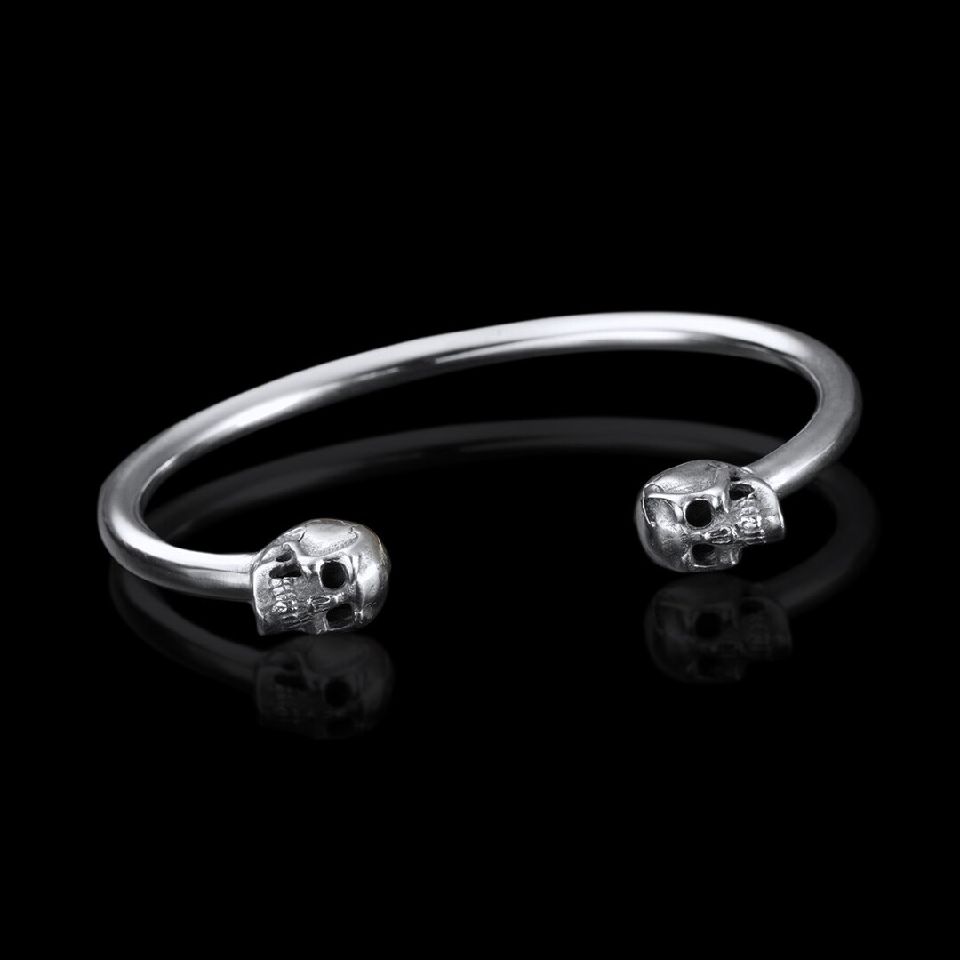 Silver Skull Cuff-human Skull Cuff-bangle-sterling Silver Skulls Cuff ...