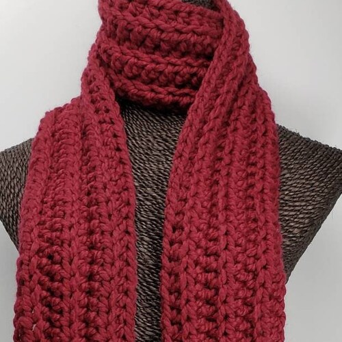 Chunky Wool Blend Crochet Winter Scarf Dark Red - Etsy