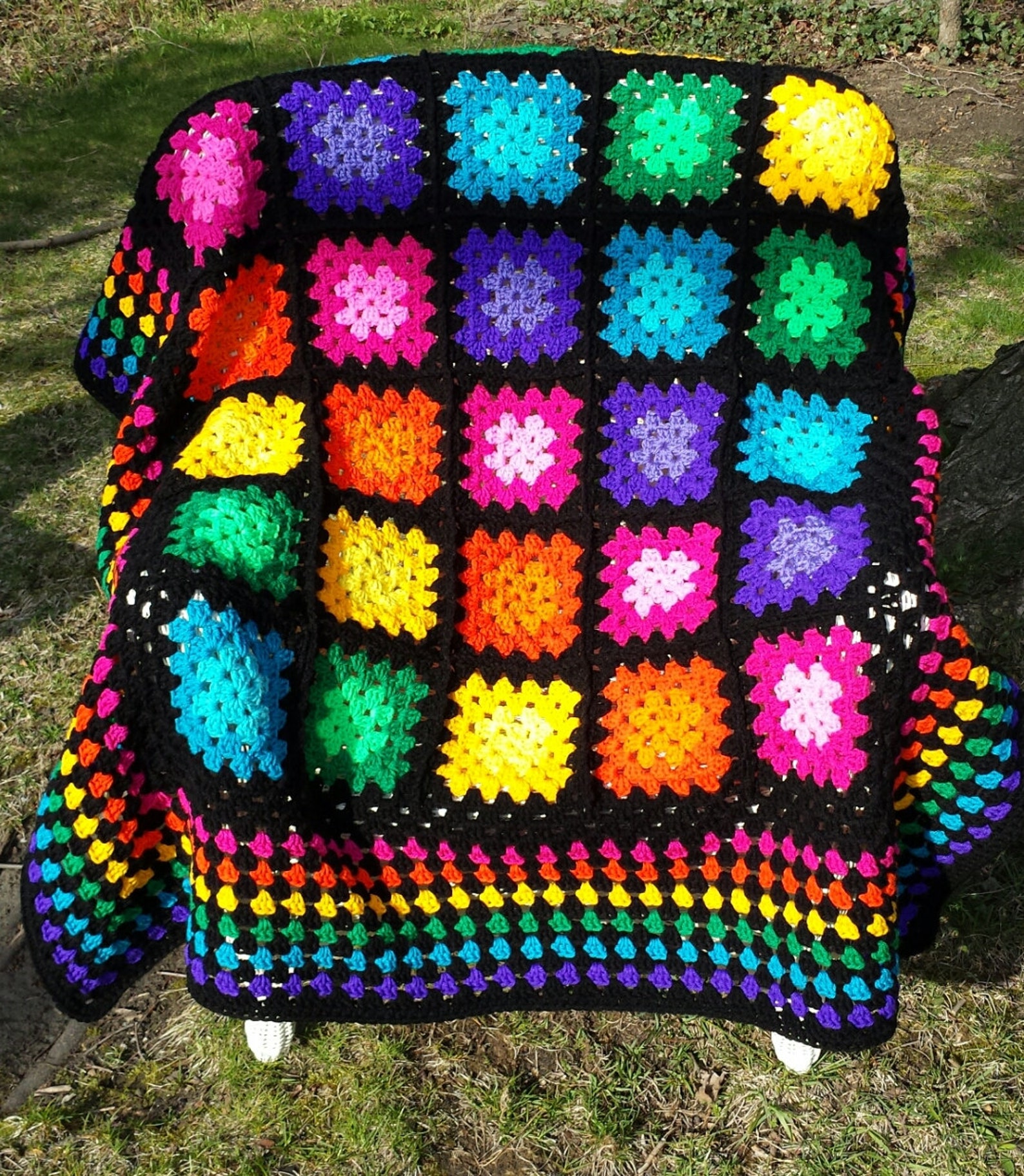 Multicolor Granny Square Throw - Etsy