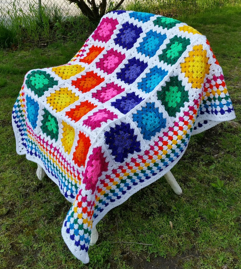 White and Multicolor Granny Square Throw Ready to Ship - Etsy