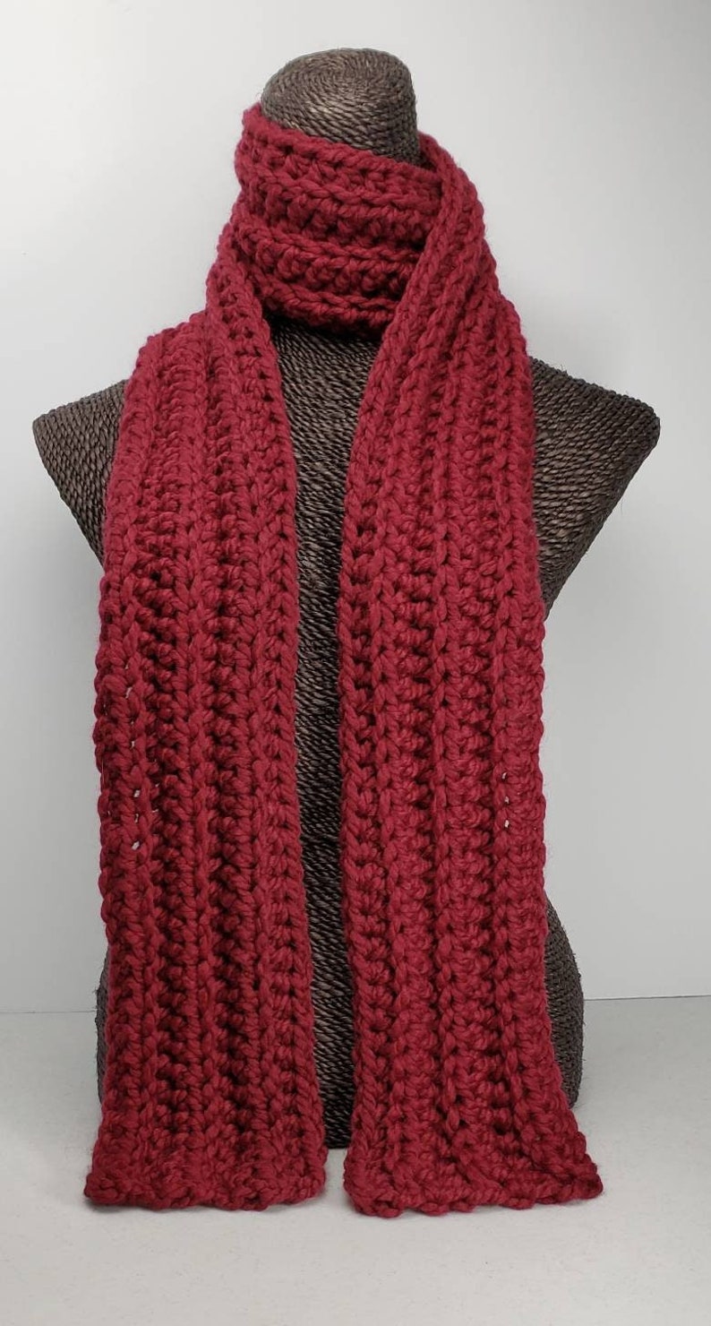 Chunky Wool Blend Crochet Winter Scarf - Dark Red - Etsy