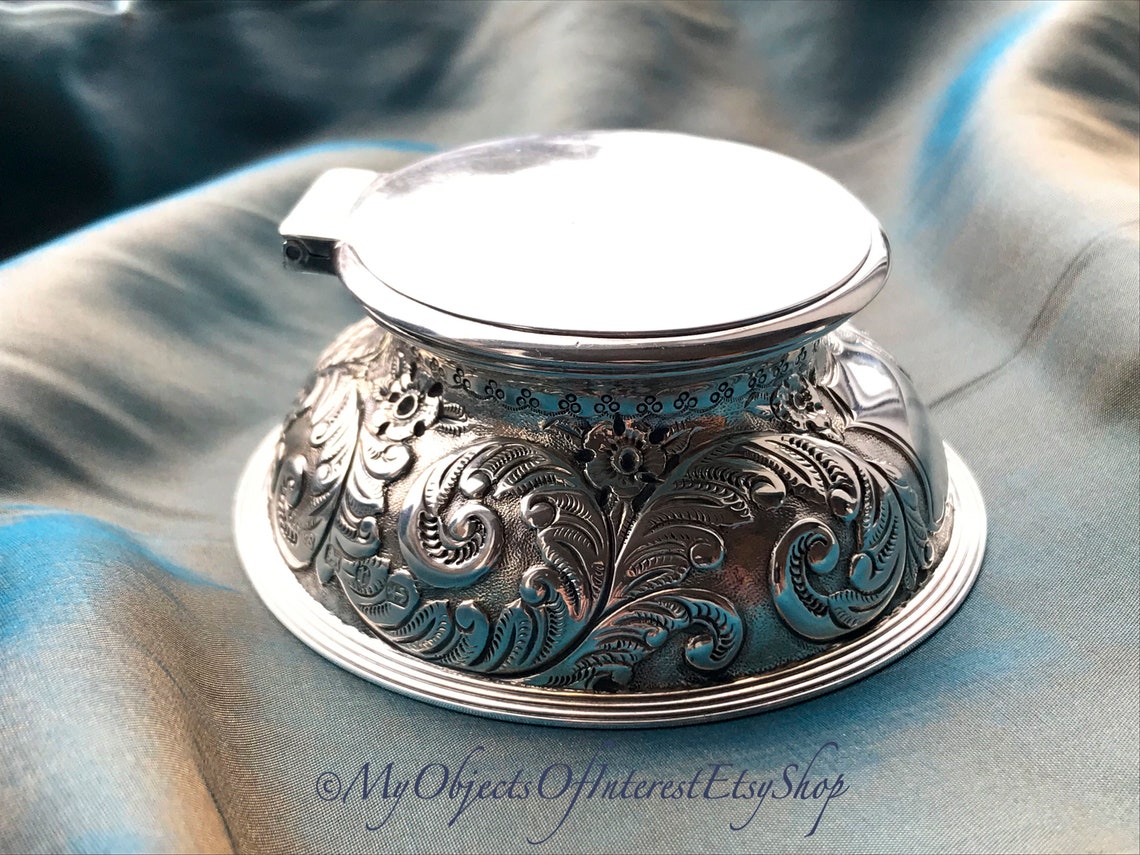 John Grinsell and Sons Antique Silver Inkwell Cut Glass Capstan Inkwell ...