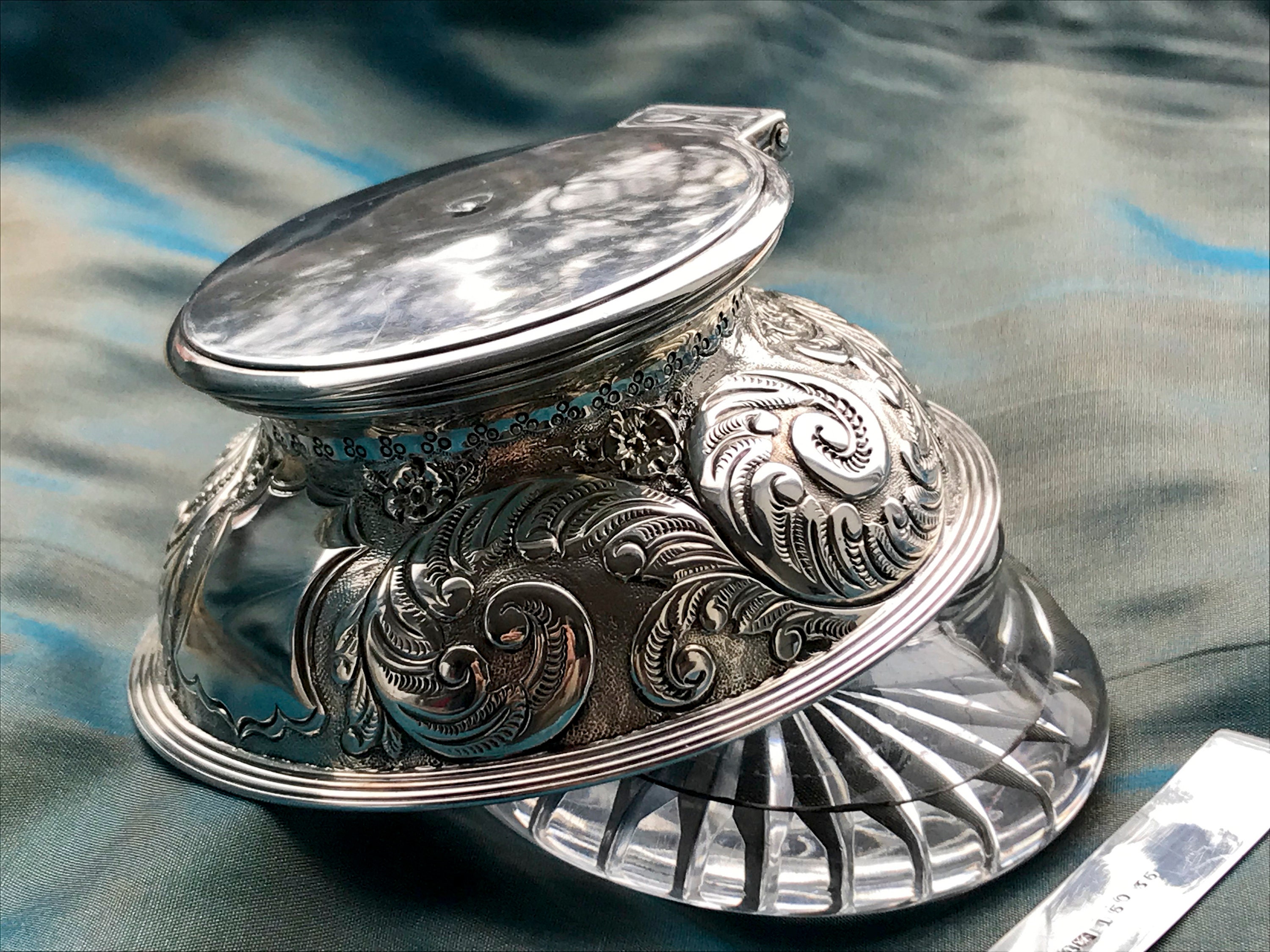 John Grinsell and Sons Antique Silver Inkwell Cut Glass Capstan Inkwell ...