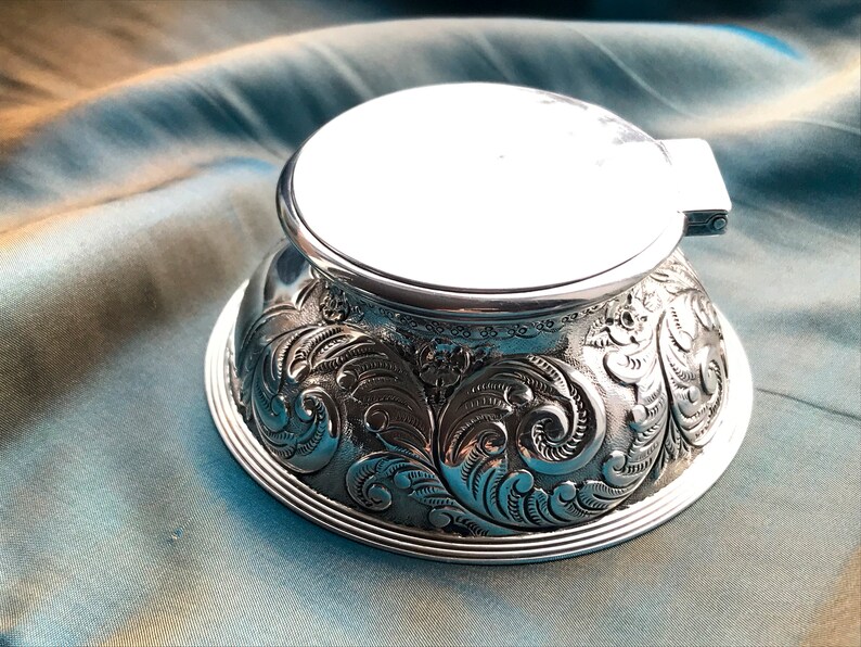 John Grinsell and Sons Antique Silver Inkwell Cut Glass Capstan Inkwell ...