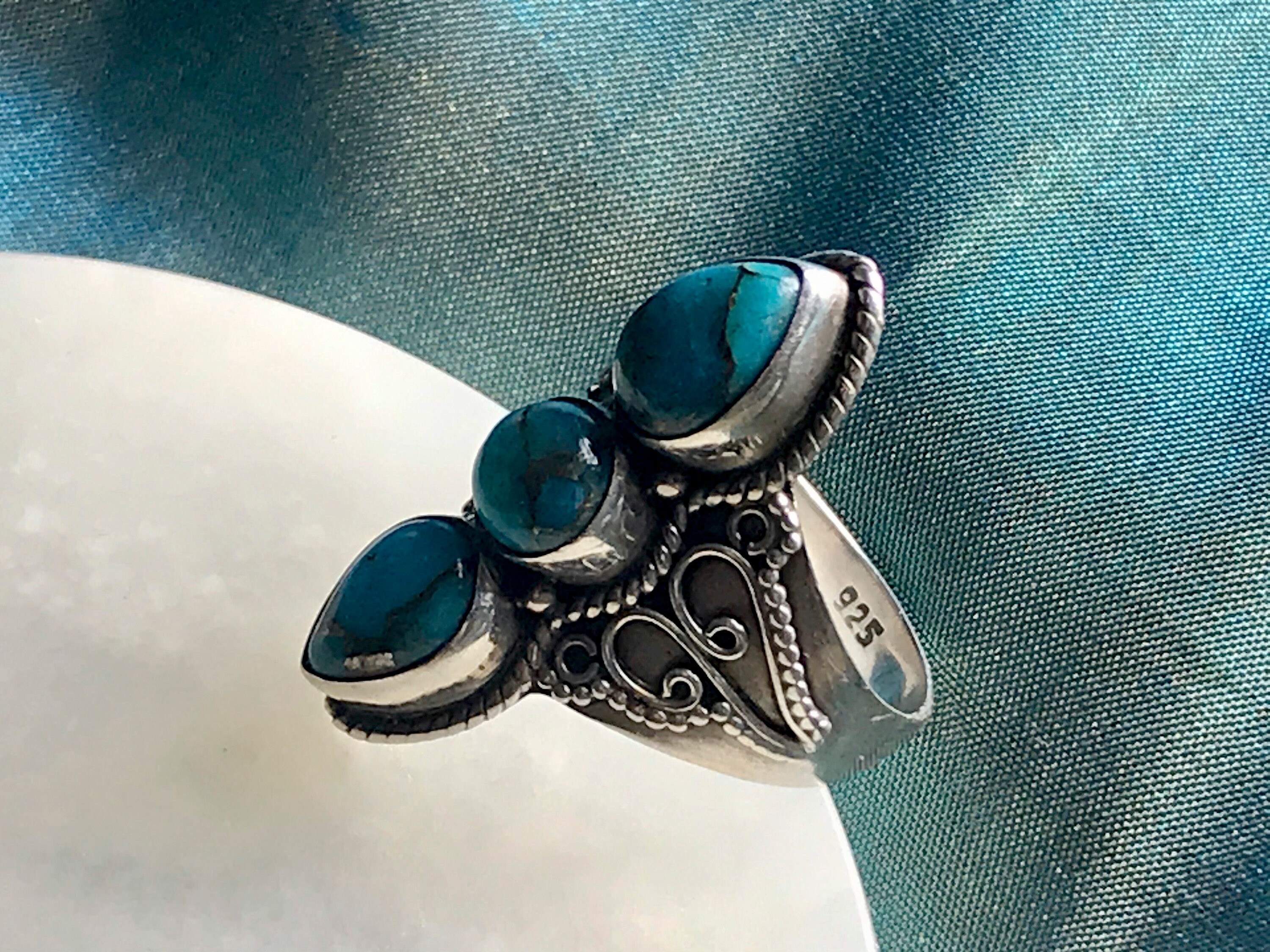 Vintage Morenci Turquoise Trilogy Ring Sterling Silver - Etsy