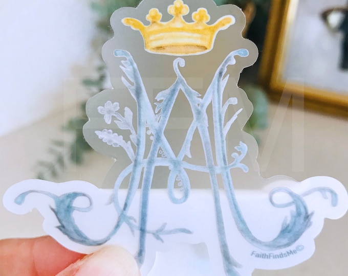 Auspice Maria Sticker, Catholic Sticker, Virgin Mary, Ave Maria CLEAR ...
