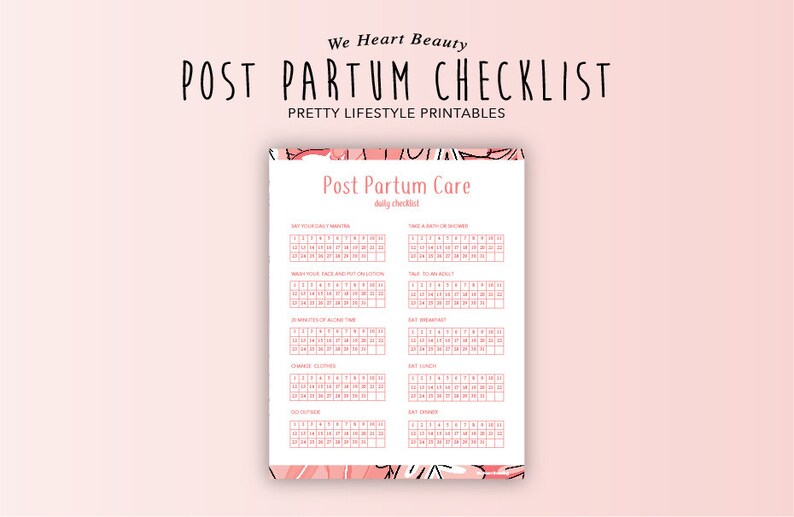 Post Partum Care Daily Checklist - Etsy