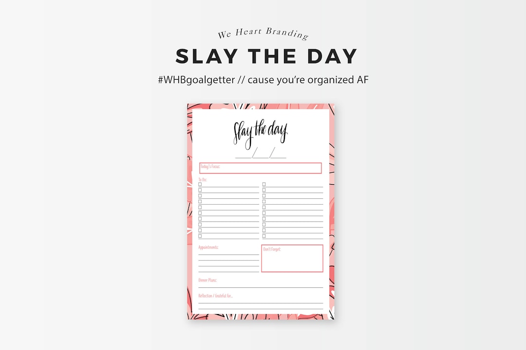Slay the Day - Daily Planning Printable (pink) - Etsy
