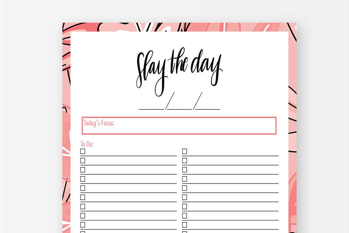 Slay the Day - Daily Planning Printable (pink) - Etsy
