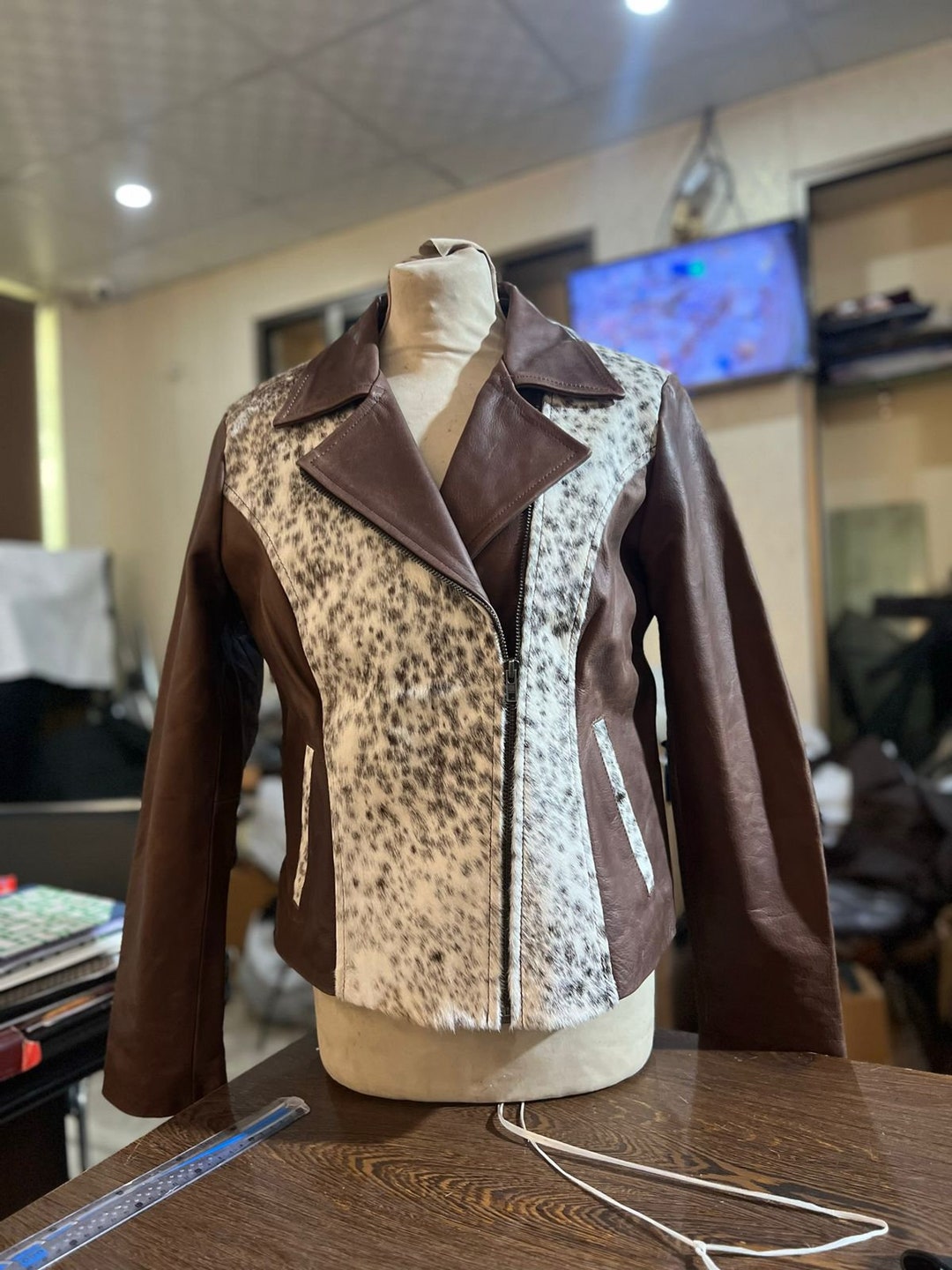 Edgy and Stylish Hair on Hide Jacket With Sleek Finished Leather ...