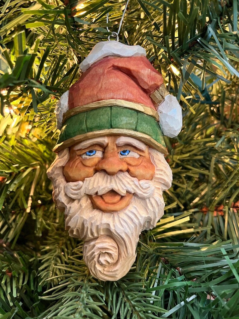 Hand Carved Santa Christmas Ornament one of a Kind Rustic Décor - Etsy