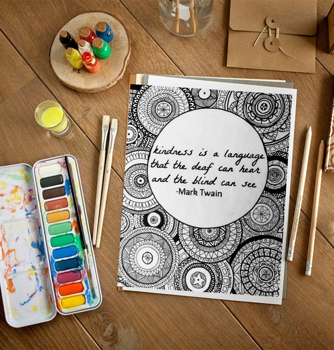 Quote Adult Coloring Page. Kindness by Mark Twain, Instant Download ...