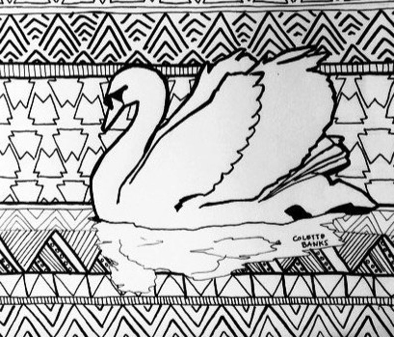 Aztec Adult Coloring Page of a Swan Digital Printable Includes Jpg, Pdf ...
