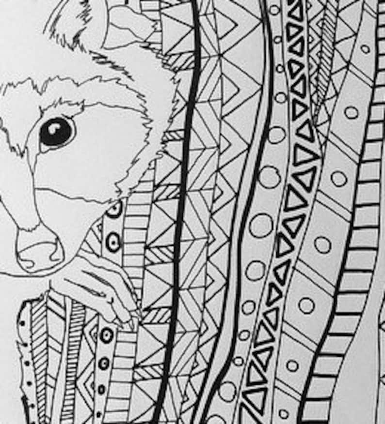 Aztec Zentangle Adult Coloring Page of a Woodland Raccoon - Etsy
