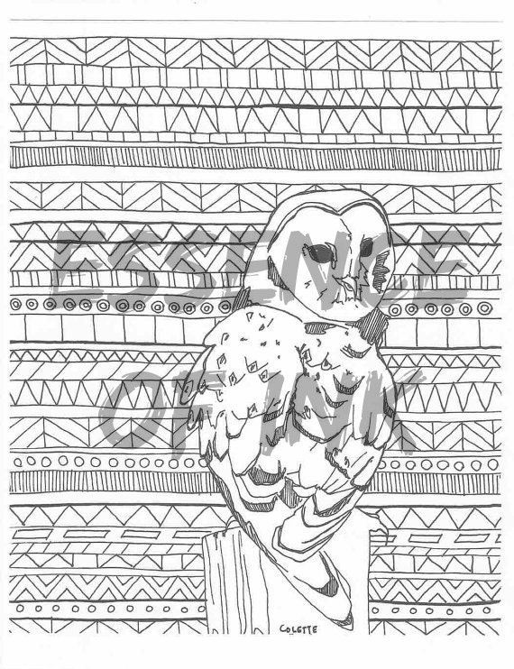 Aztec Adult Coloring Page Printable Digital Owl Tribal Background ...