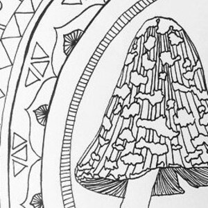 Aztec Zentangle Adult Coloring Page of Woodland Mushrooms. - Etsy