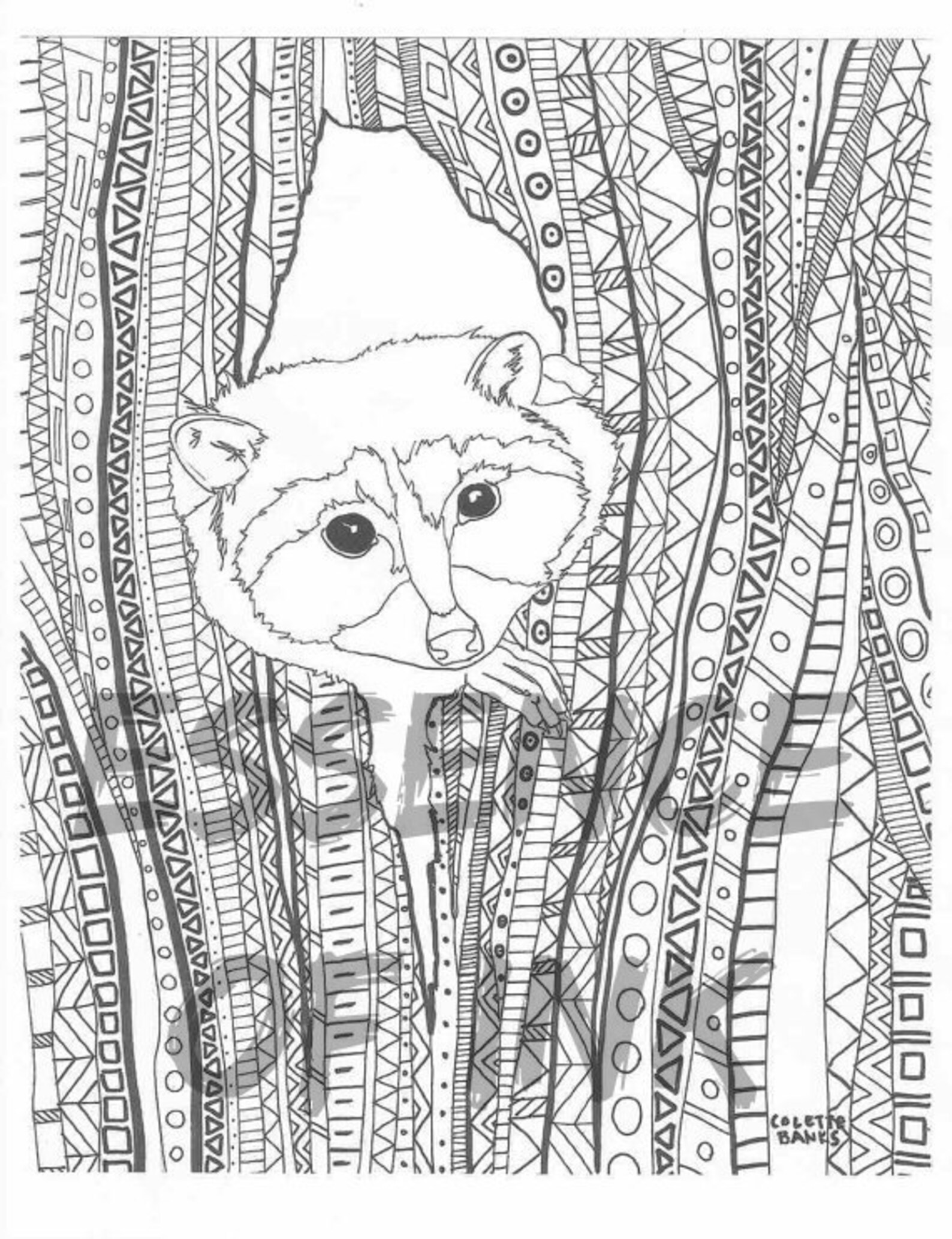 Aztec Zentangle Adult Coloring Page of a Woodland Raccoon - Etsy