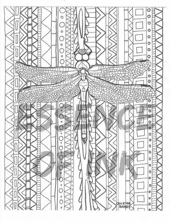 Zentangle Aztec Adult Coloring Page of a Dragonfly - Etsy Australia