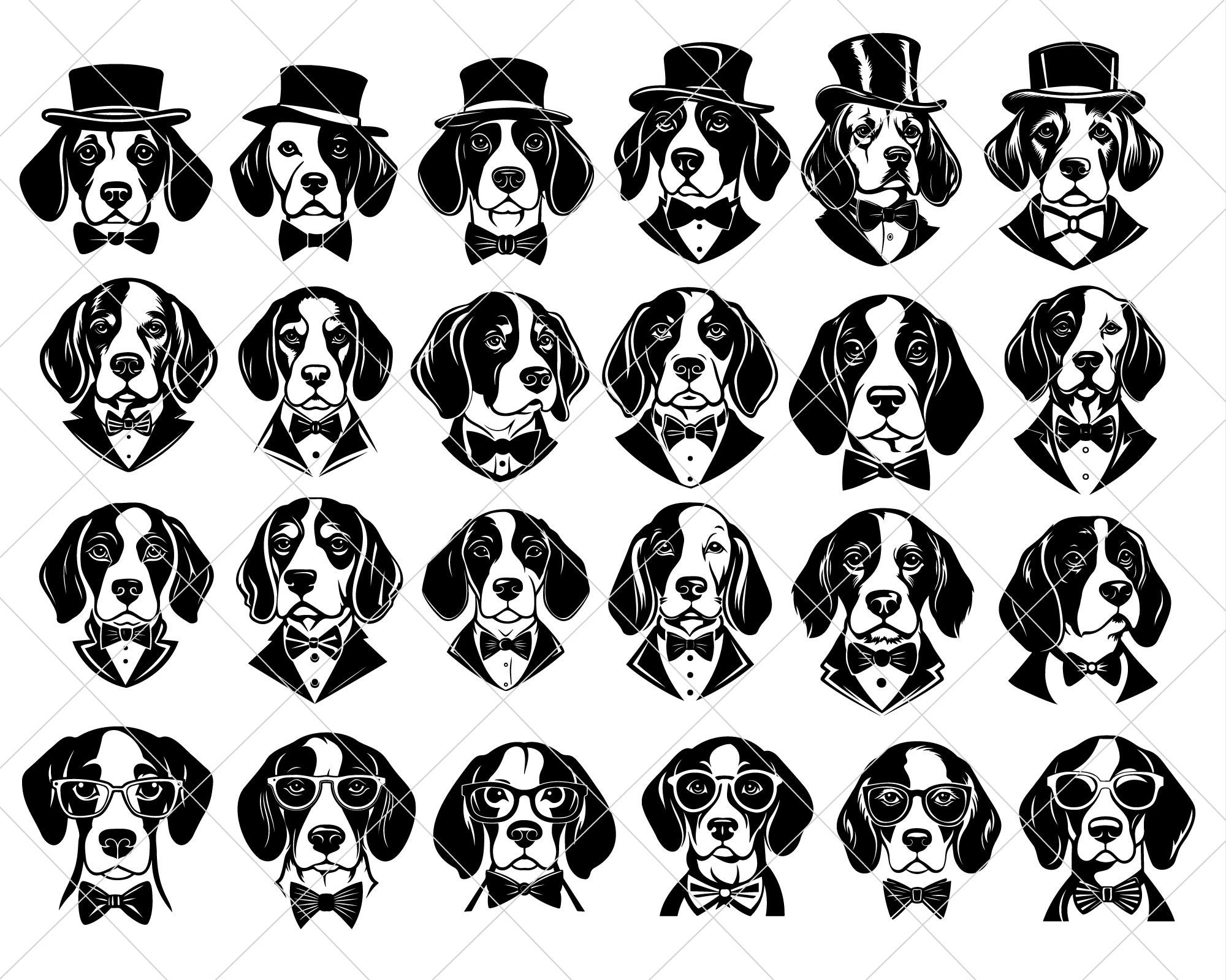 Dapper Beagles SVG PNG Jpg Dxf Eps Pdf, Clipart, Dogs, Top Hat, Bow Tie ...