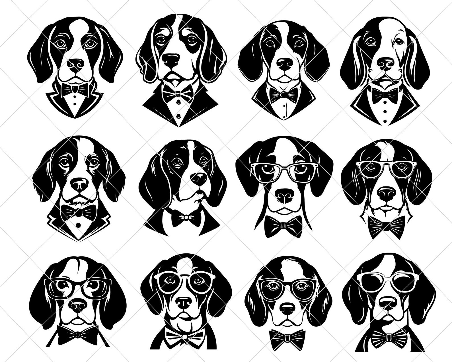 Dapper Beagles SVG PNG Jpg Dxf Eps Pdf, Clipart, Dogs, Top Hat, Bow Tie ...