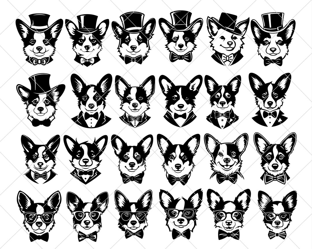 Dapper Corgis SVG PNG Jpg Dxf Eps Pdf, Clipart, Dog, Top Hat, Bow Tie ...