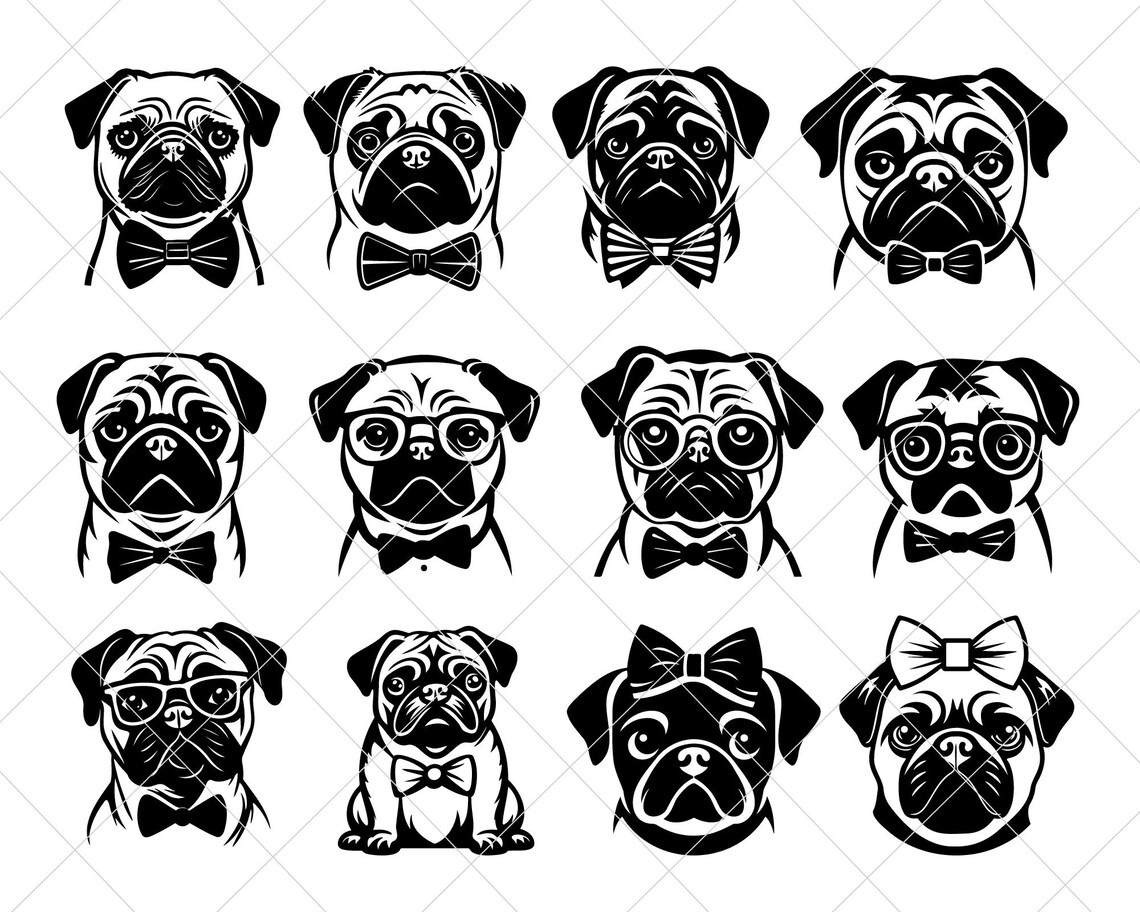 Dapper Pugs SVG PNG Jpg Dxf Eps Pdf, Clipart, Dog, Top Hat, Bow Tie ...