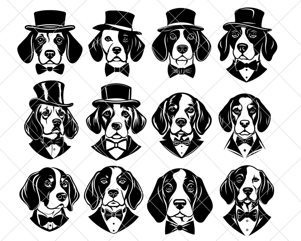 Dapper Beagles SVG PNG Jpg Dxf Eps Pdf, Clipart, Dogs, Top Hat, Bow Tie ...