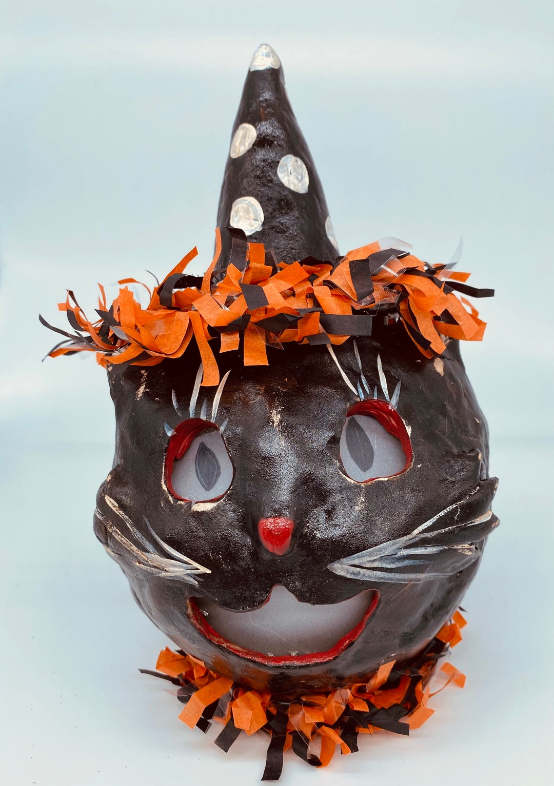 Handmade Vintage Style Cornelius Cat Lantern, Air Dry Clay, Folk Art ...