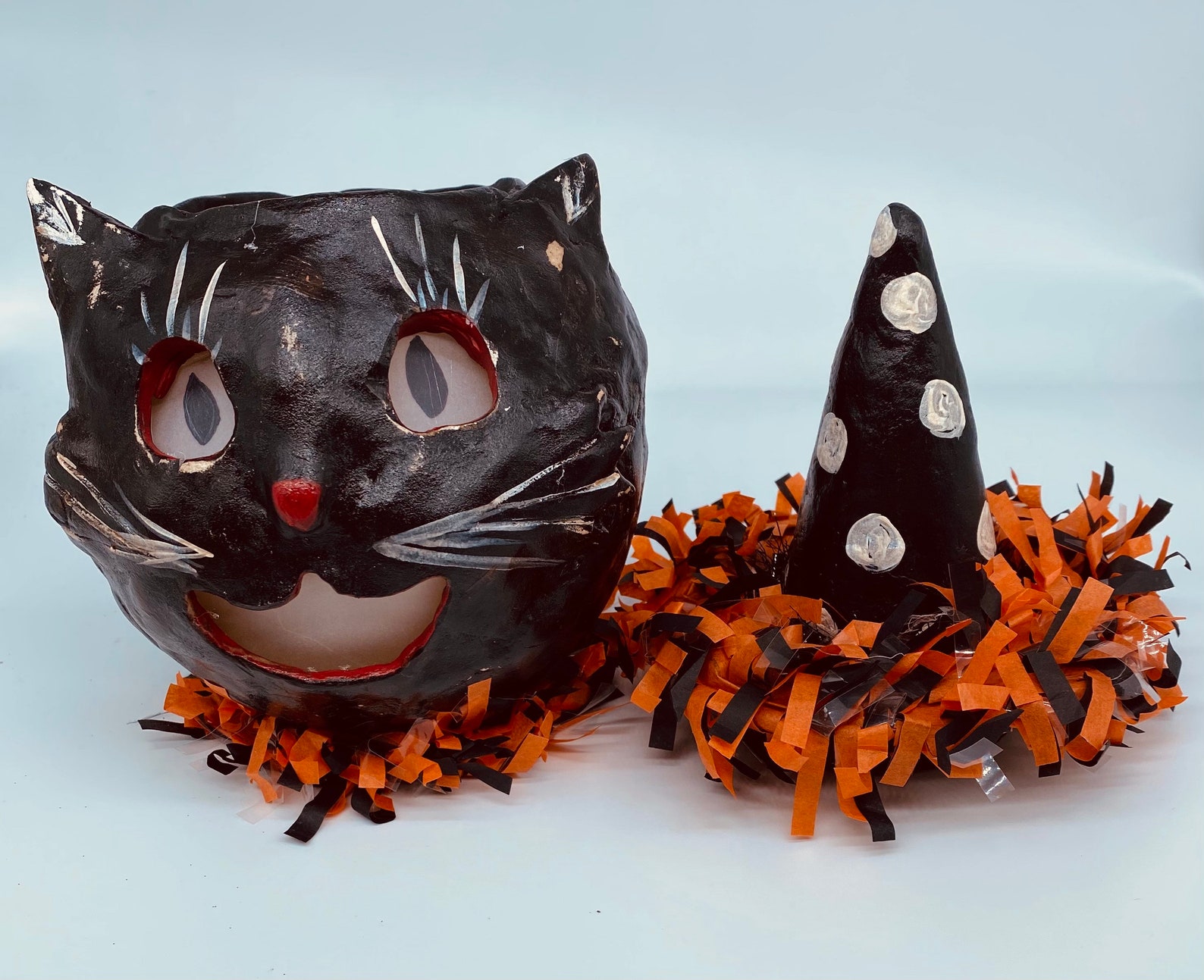 Handmade Vintage Style Cornelius Cat Lantern, Air Dry Clay, Folk Art ...