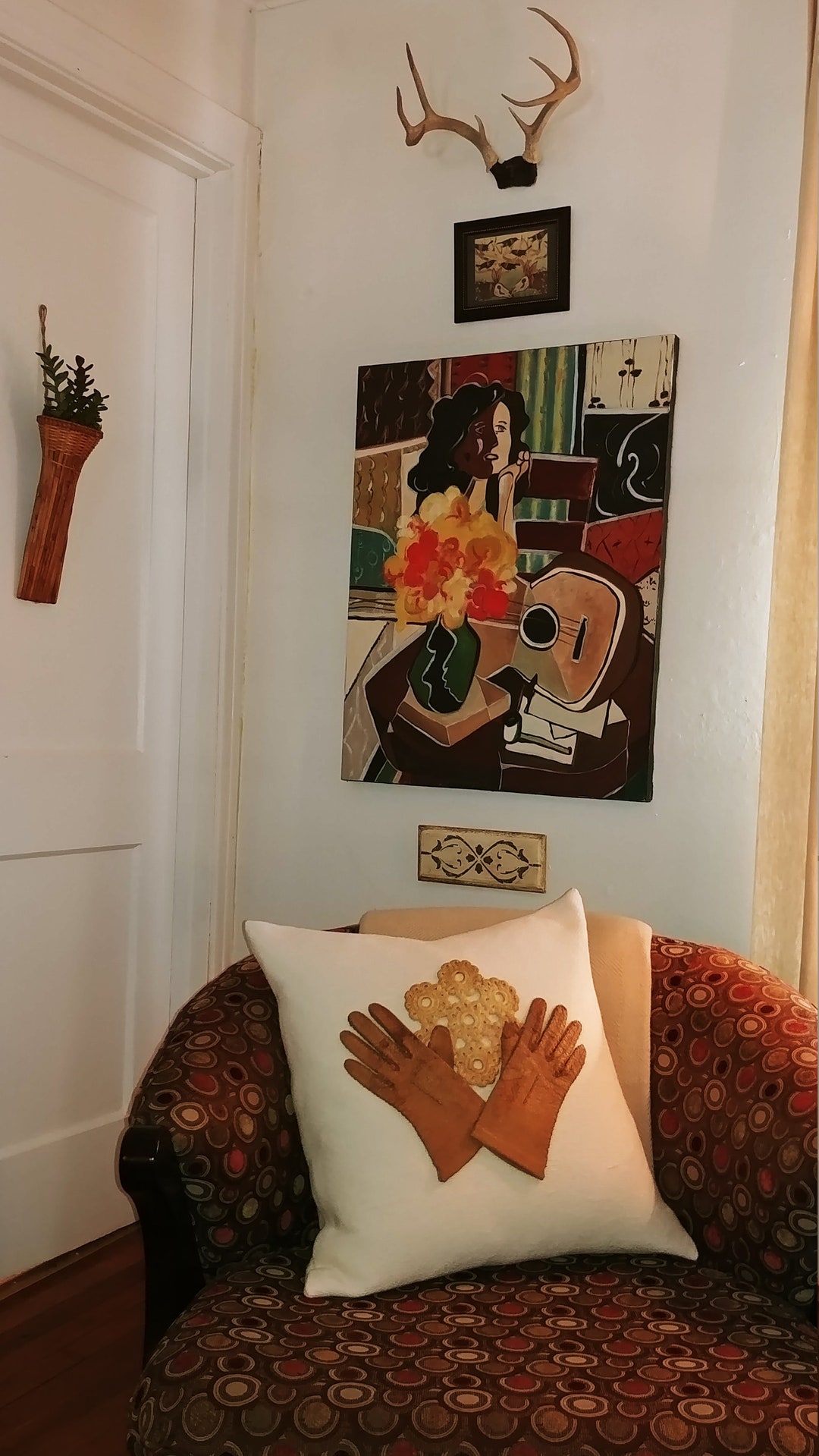 Rustic Pillow Cover With Brown Leather Gloves & Antique Doily - Etsy