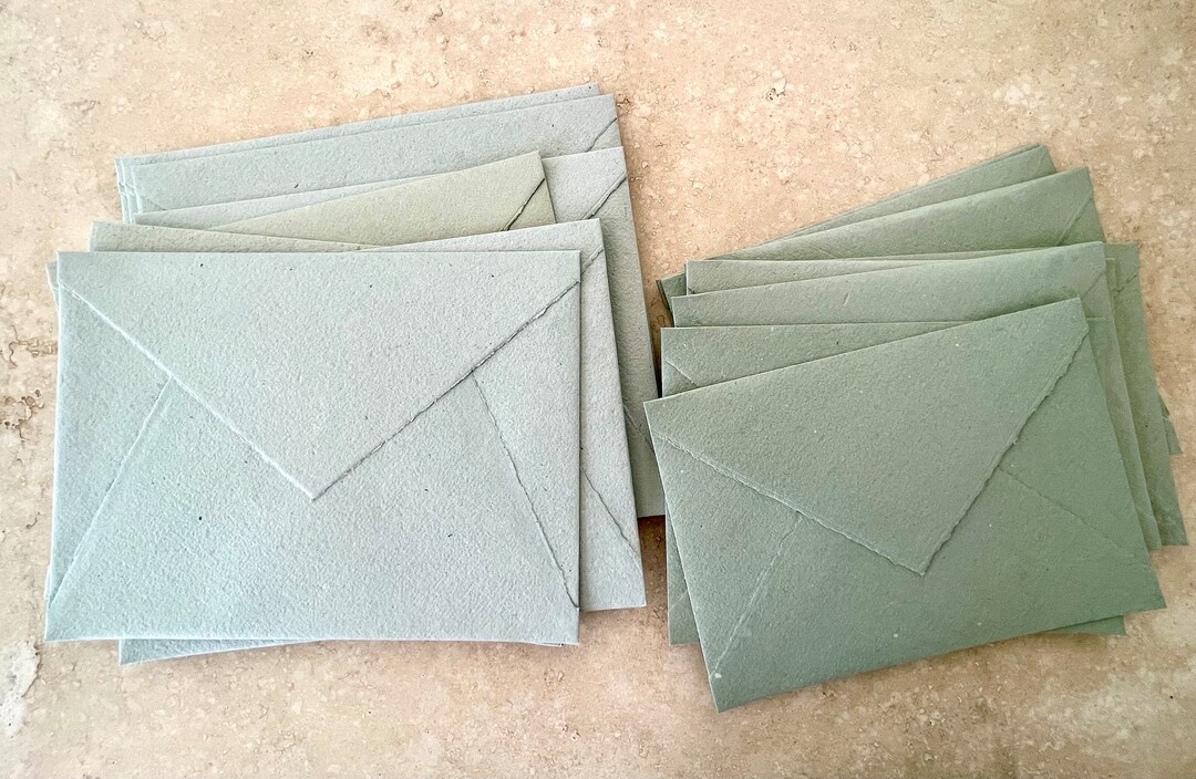 Sage Green Recycled Envelopes Torn Edge, Pointy Flaps, Hand Made Paper ...