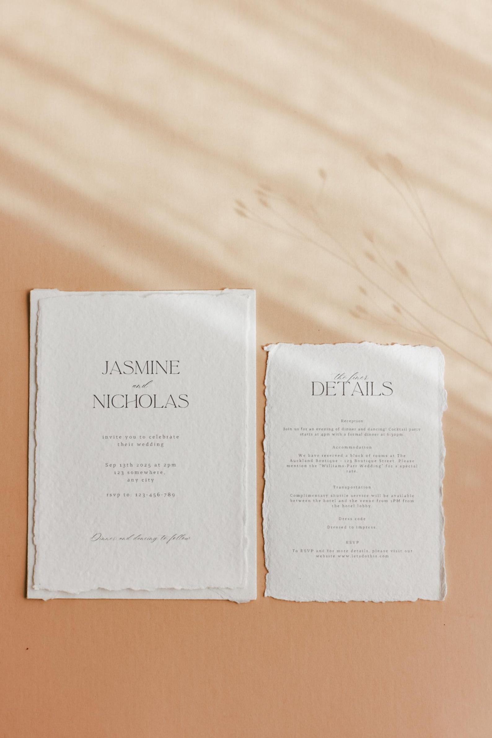 Elegant Wedding Stationery Suite on Handmade Cotton Rag Paper. 1,2 or 3 ...