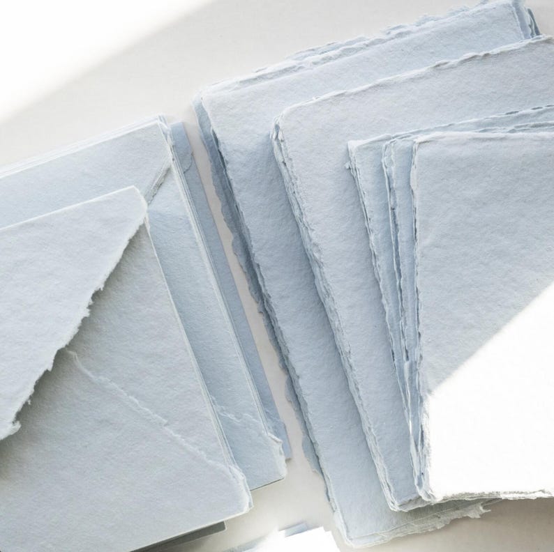 Soft Blue Deckle Edge Cotton Rag Envelopes | Pointy Flaps, Handmade ...
