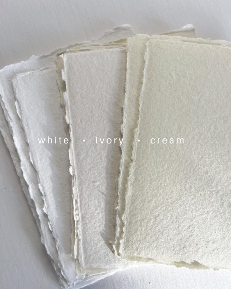 Ivory Handmade Cotton Rag Paper, Deckled Edge, 5x7", 4x6", A5, A4, A3 ...