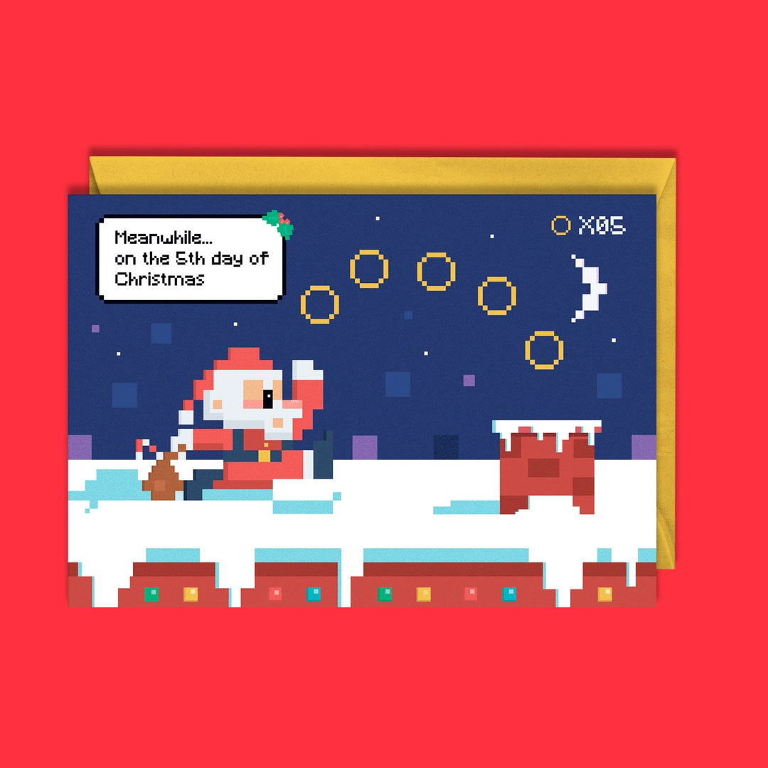 8 Bit Santa Christmas Card Christmas Cards / Greetings Cards / Holiday ...