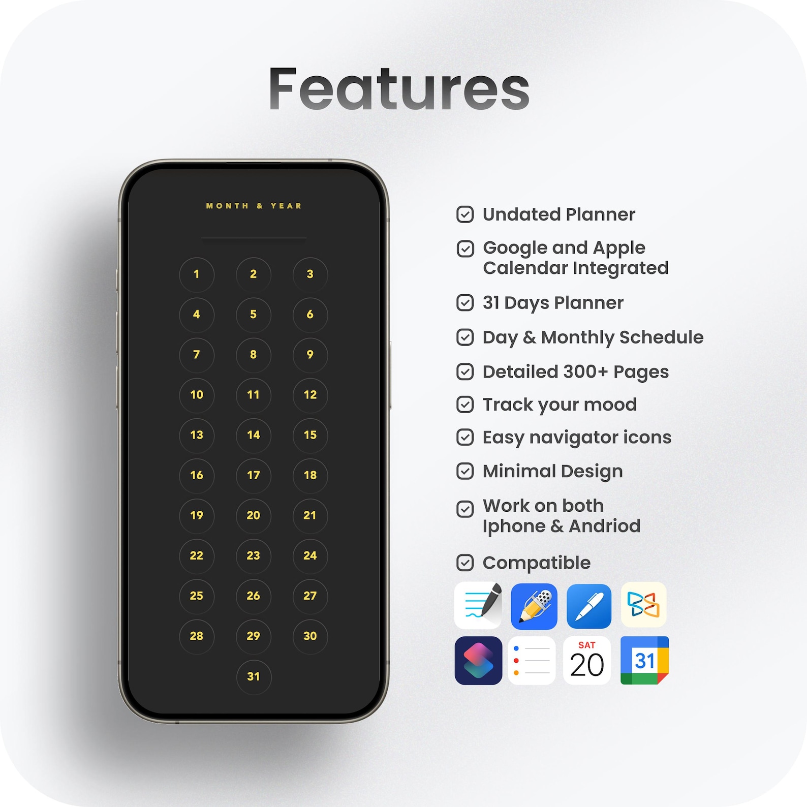 Digital Mobile Planner, Digital Pocket Planner, iPhone Digital Planner ...