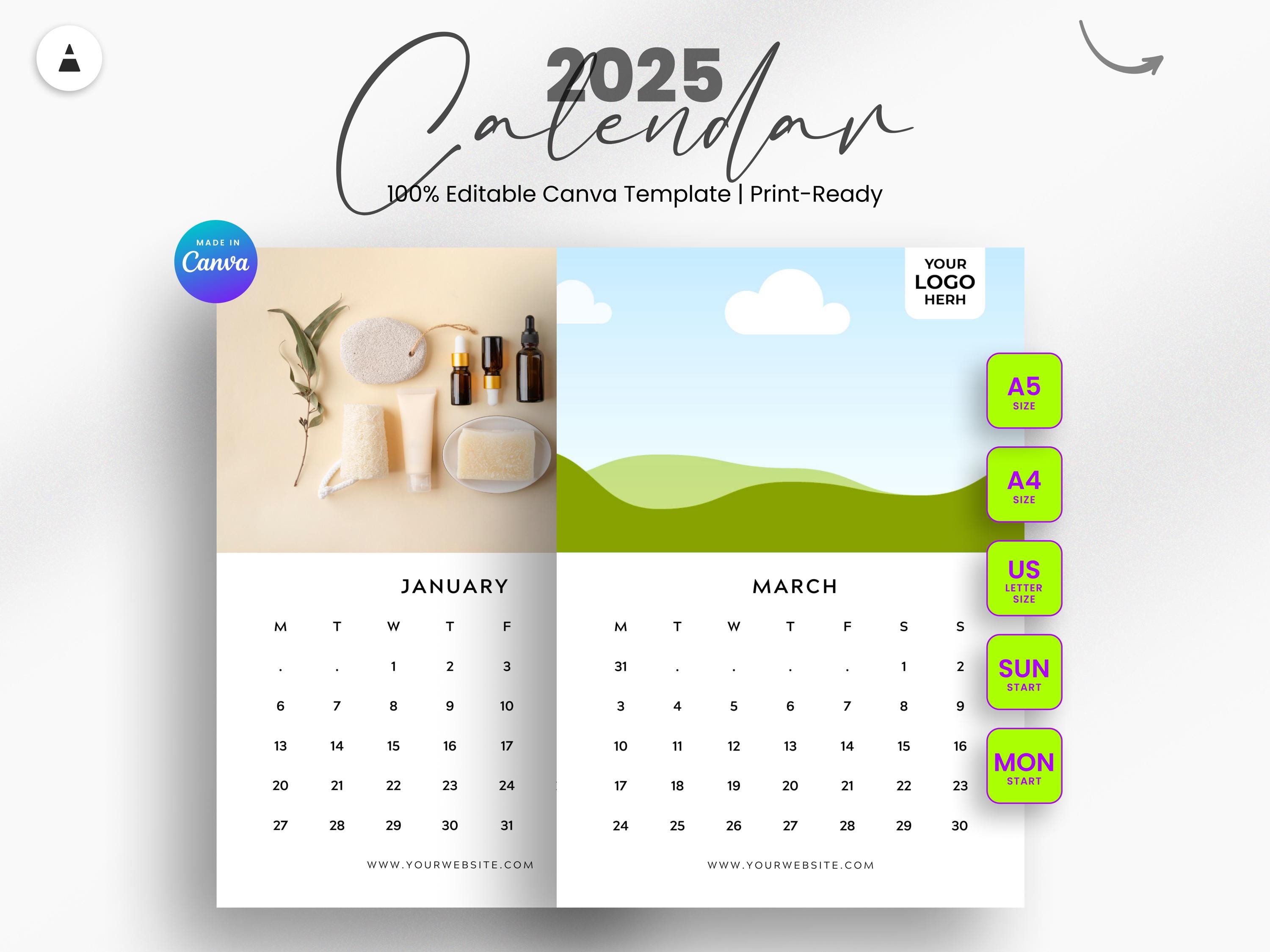 2025 Calendar | Editable Canva Template | Printable & Personalized ...